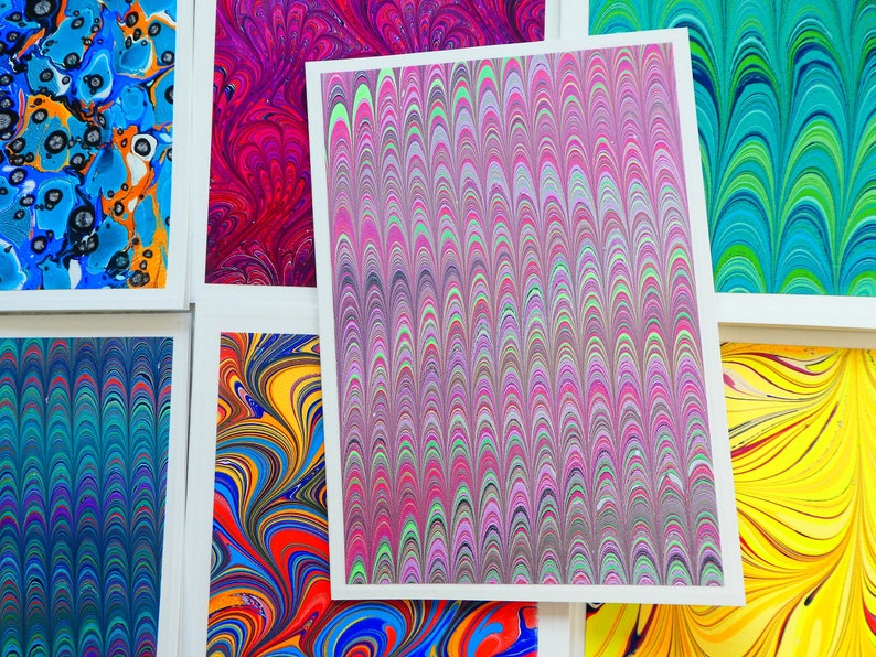 Pack of 5 Assorted Hand Marbled Cards - Etsy