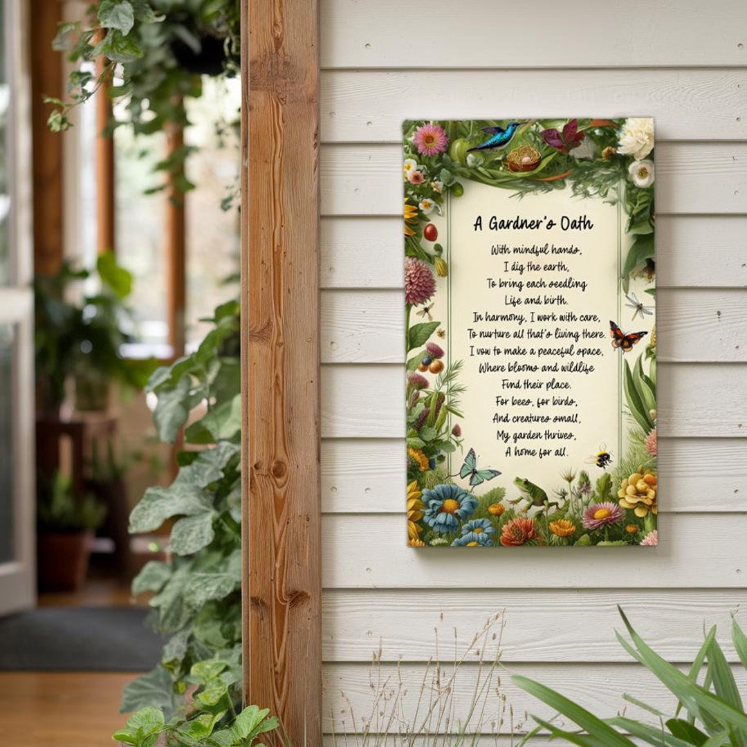 Gardener's Oath Poem Botanical Flower Garden Canvas Wall Art Decor - Etsy