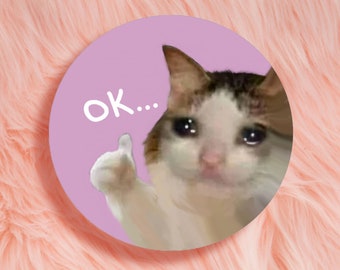 Crying Meme Cat i'm Ok Handmade Button - Etsy