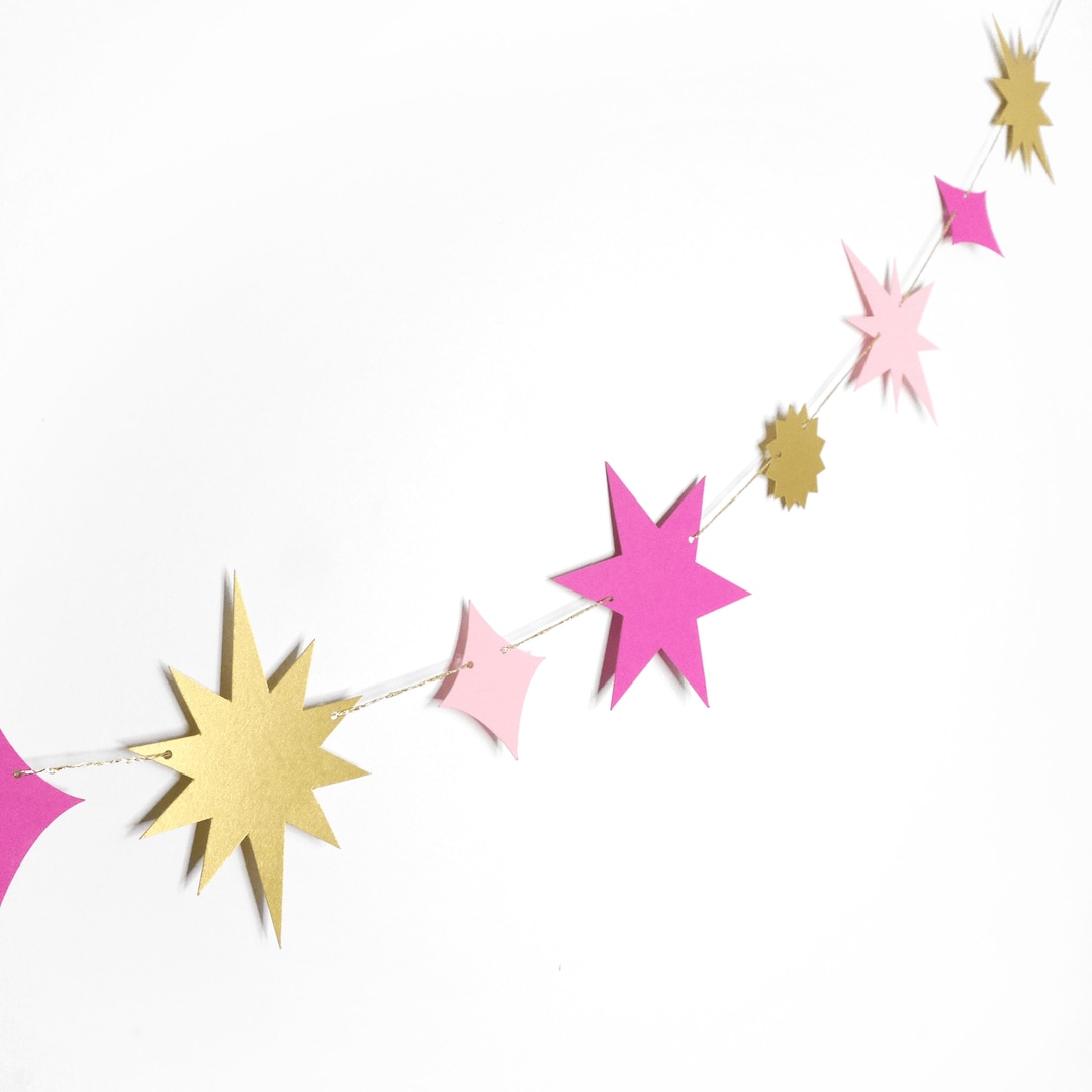 Retro Star Garland, Pink and Gold Star Bunting, Pinkmas Decor ...