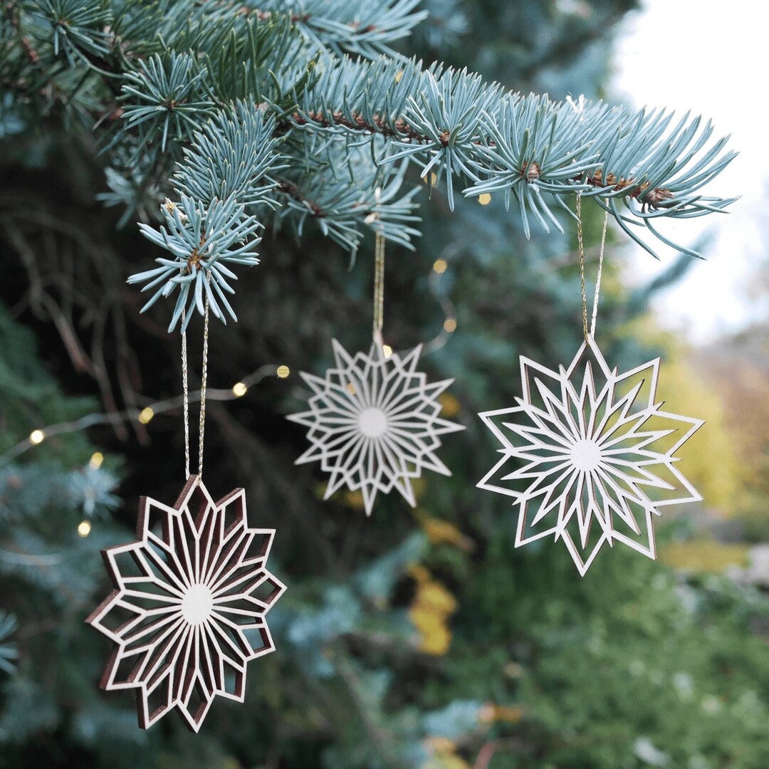Scandi Star Ornaments, 4 Wooden Star Christmas Tree Decoration ...