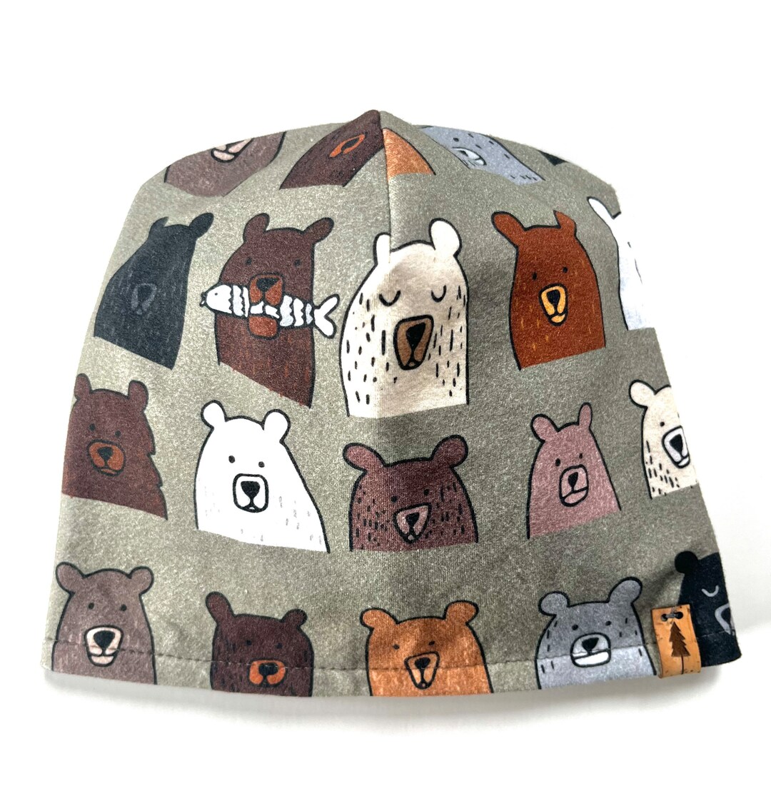 Slouchy Beanie Hat Brown, Black and Grey Bear Print and Charcoal Grey ...