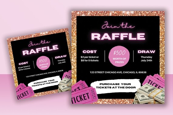 Raffle Flyer Template Pink Glitter and Gold Edit in - Etsy