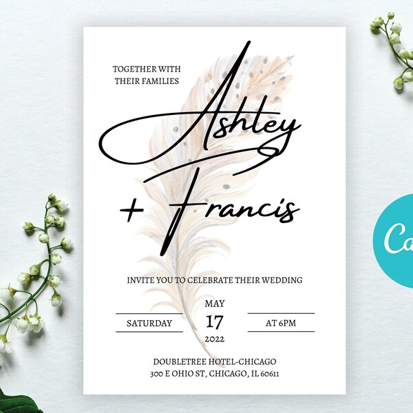 Feather Invitation - Etsy