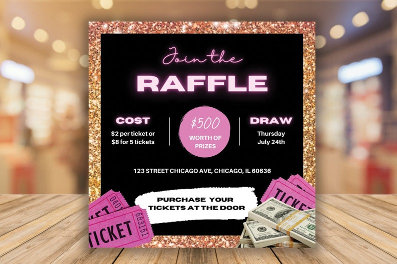 Raffle Flyer Template Pink, Glitter, and Gold Edit in Canva - Etsy