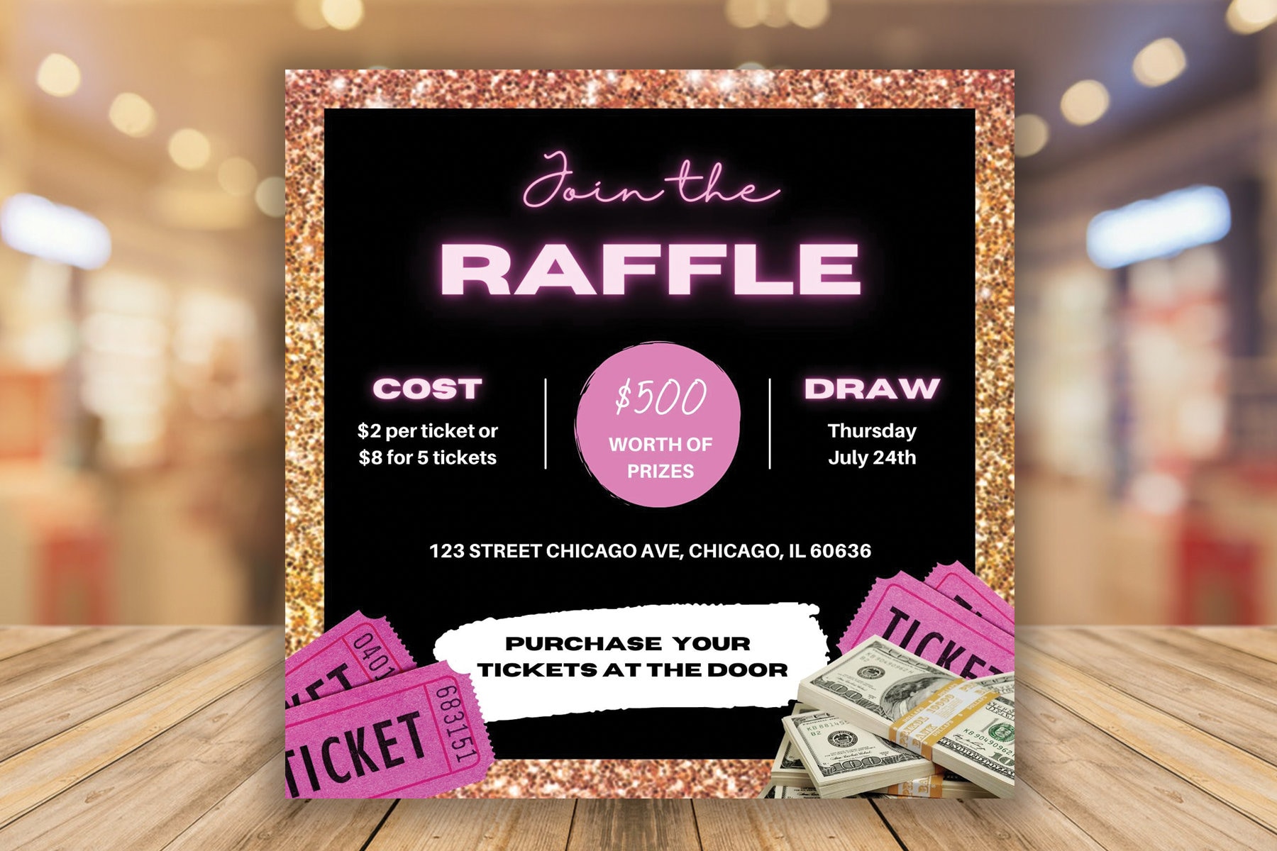 Raffle Flyer Template Pink, Glitter, and Gold Edit in Canva - Etsy