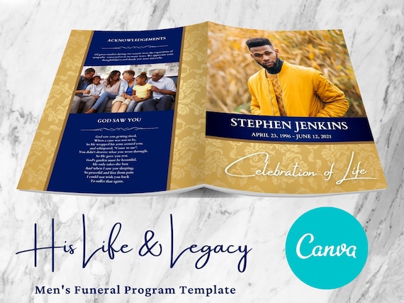 Men's Funeral Program Template Celebration of Life - Etsy
