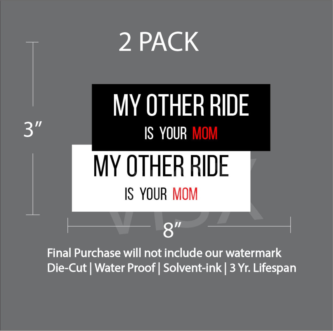 2 Pack My Other Ride is Your Mom Bumper Sticker Interior - Etsy