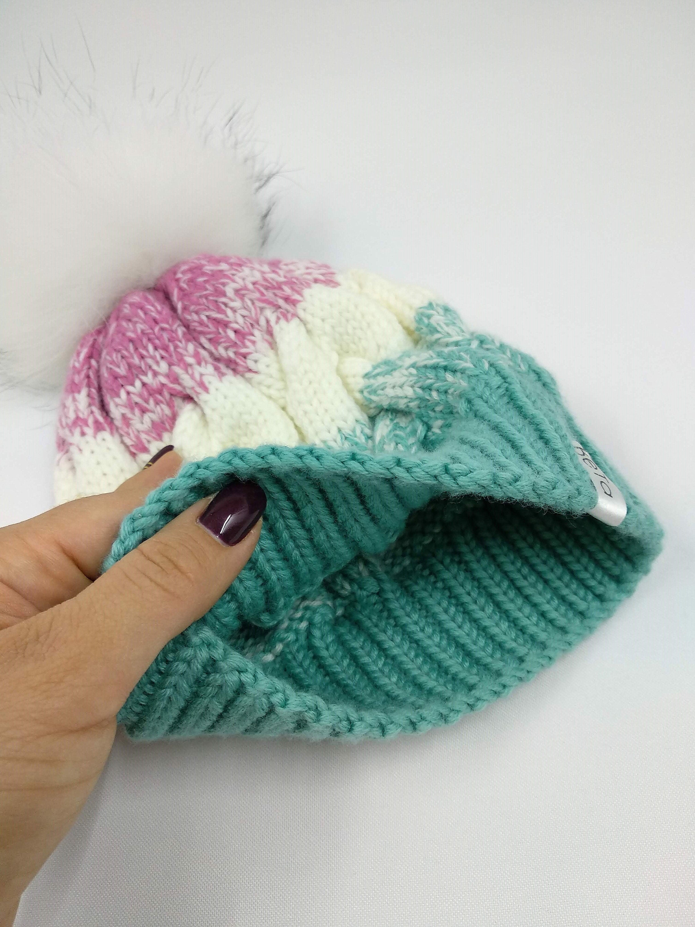 Hand Knit Toddler Girls Merino Wool Beanie, Warm Winter Hat for Girl ...