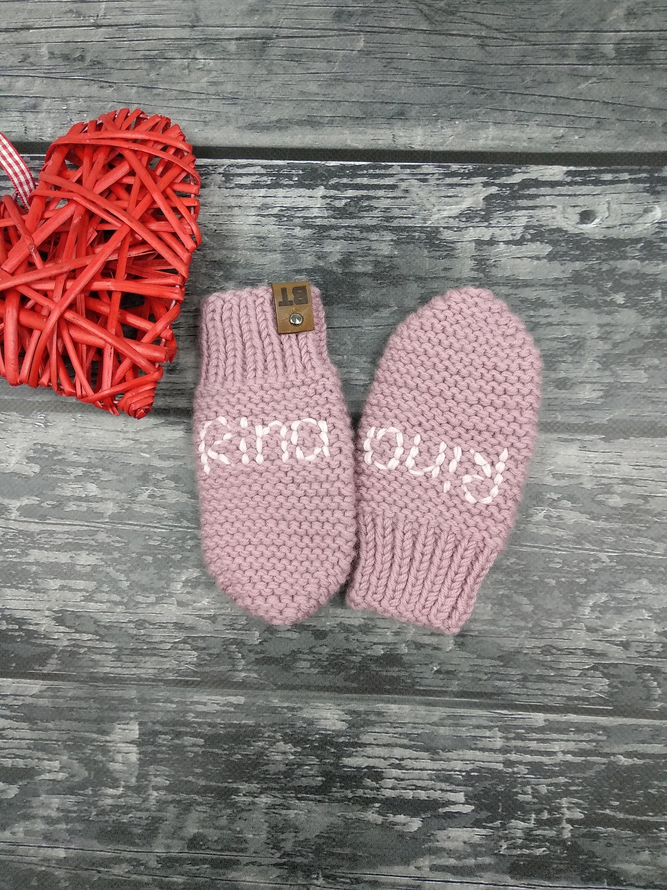 Embroidered Name Merino Wool Kids Mittens, Custom Knit Rose Girls ...