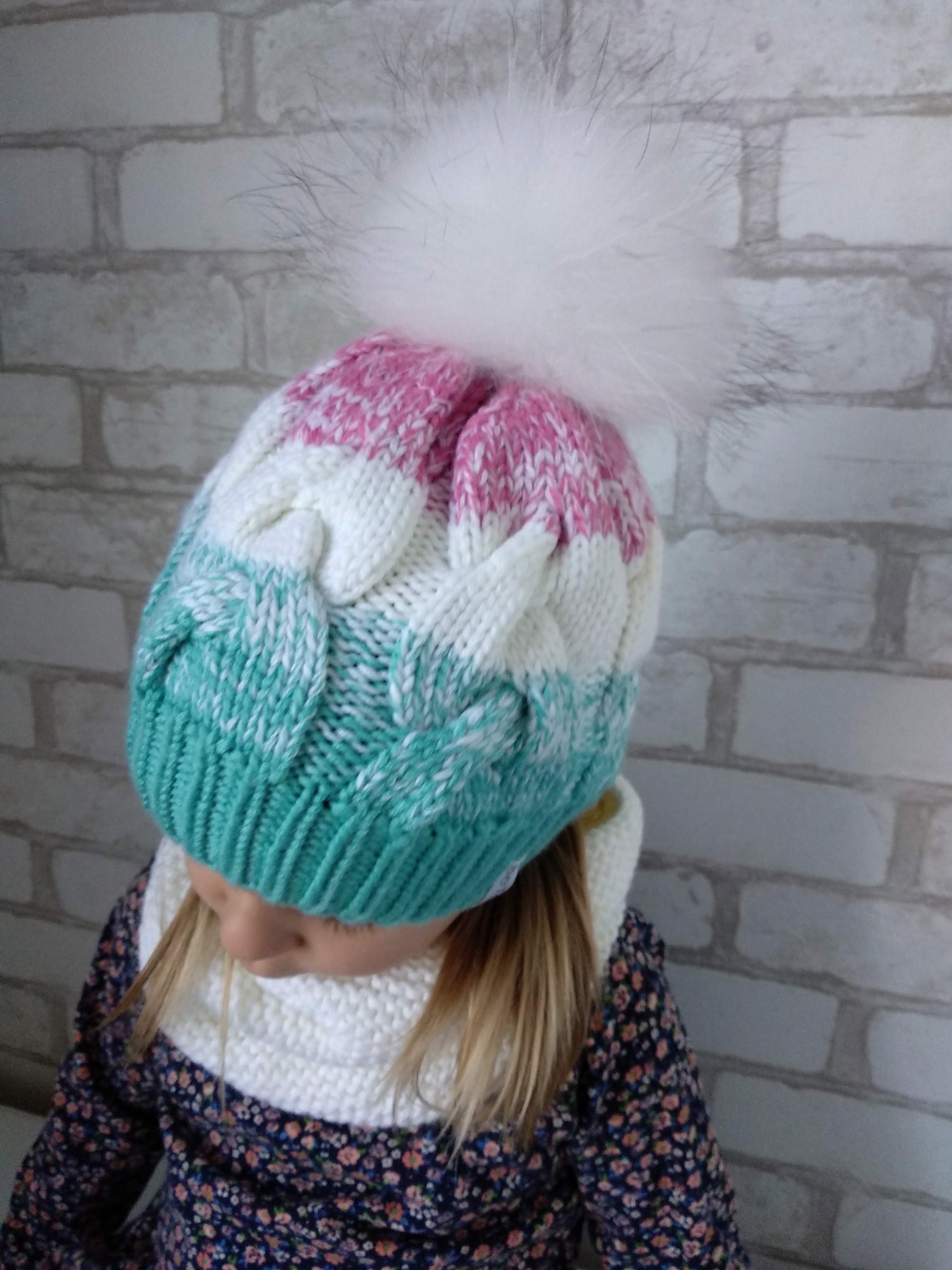 Hand Knit Toddler Girls Merino Wool Beanie, Warm Winter Hat for Girl ...