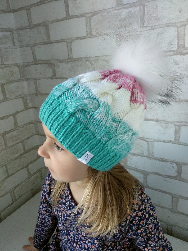 Hand Knit Toddler Girls Merino Wool Beanie, Warm Winter Hat for Girl ...