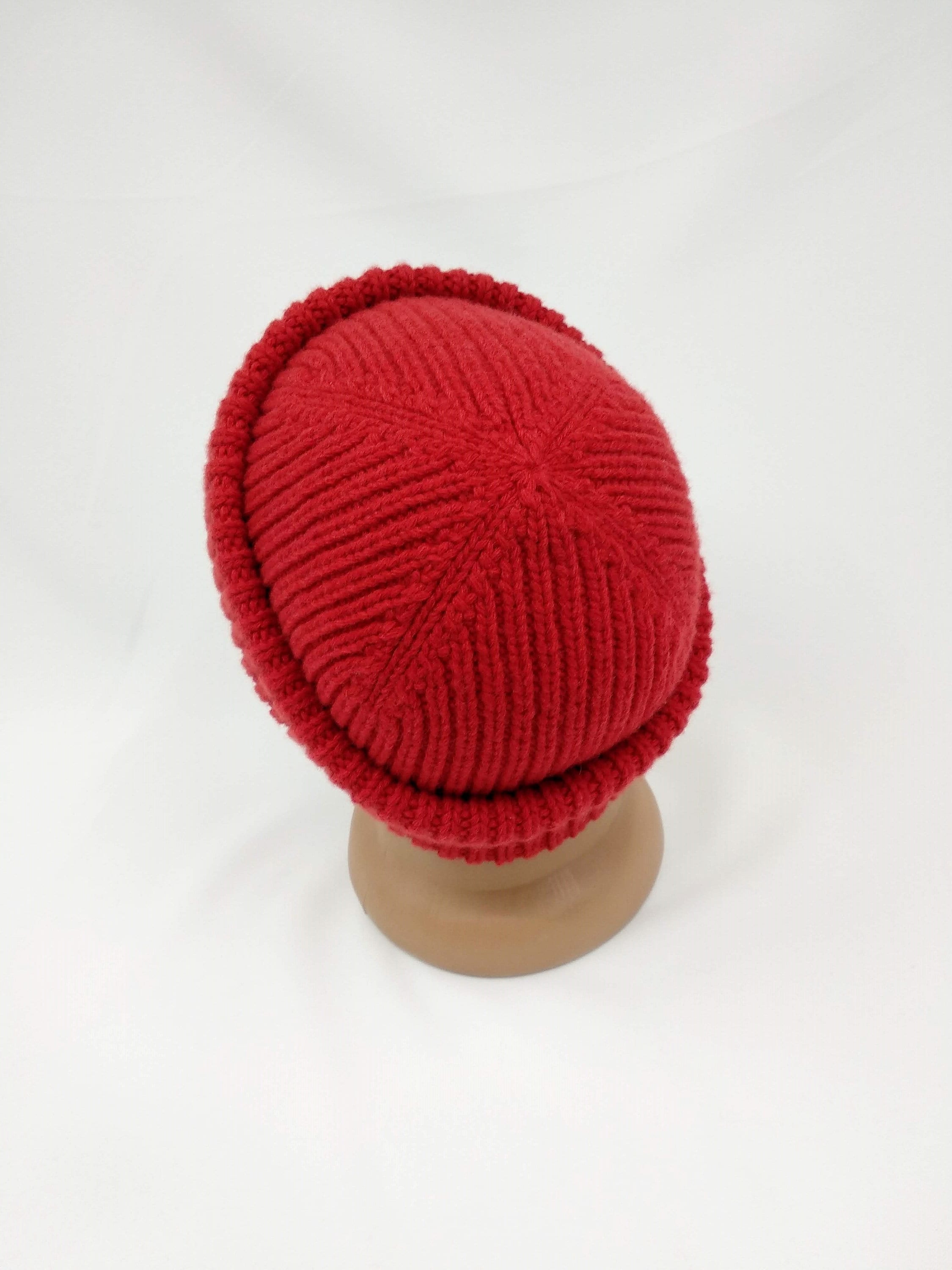 Scarlet Red Knit Mens Hat, Warm Winter Docker Hat, Boys Watch Cap, Warm ...