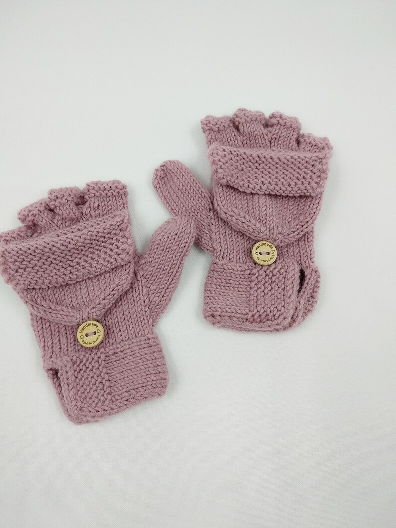 Childrens Flip Top Open Finger Gloves/mittens, Merino Wool Knit Half ...