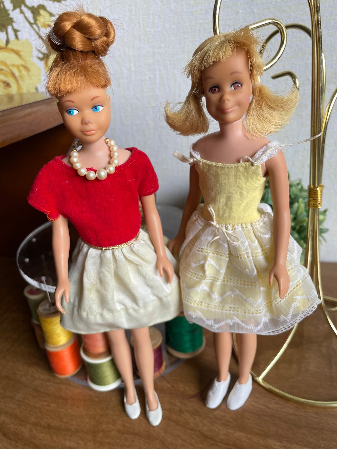 Vintage Skipper and Skooter Dolls Silk N Fancy Dress Flower Girl Mattel ...