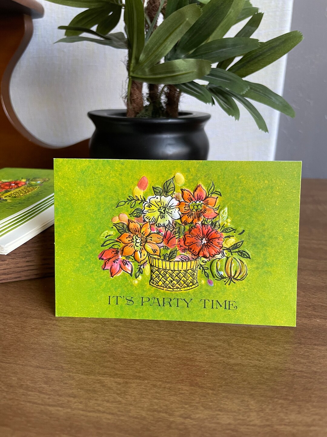 Vintage Hallmark Invitations With Envelopes- Green With a Floral Basket ...