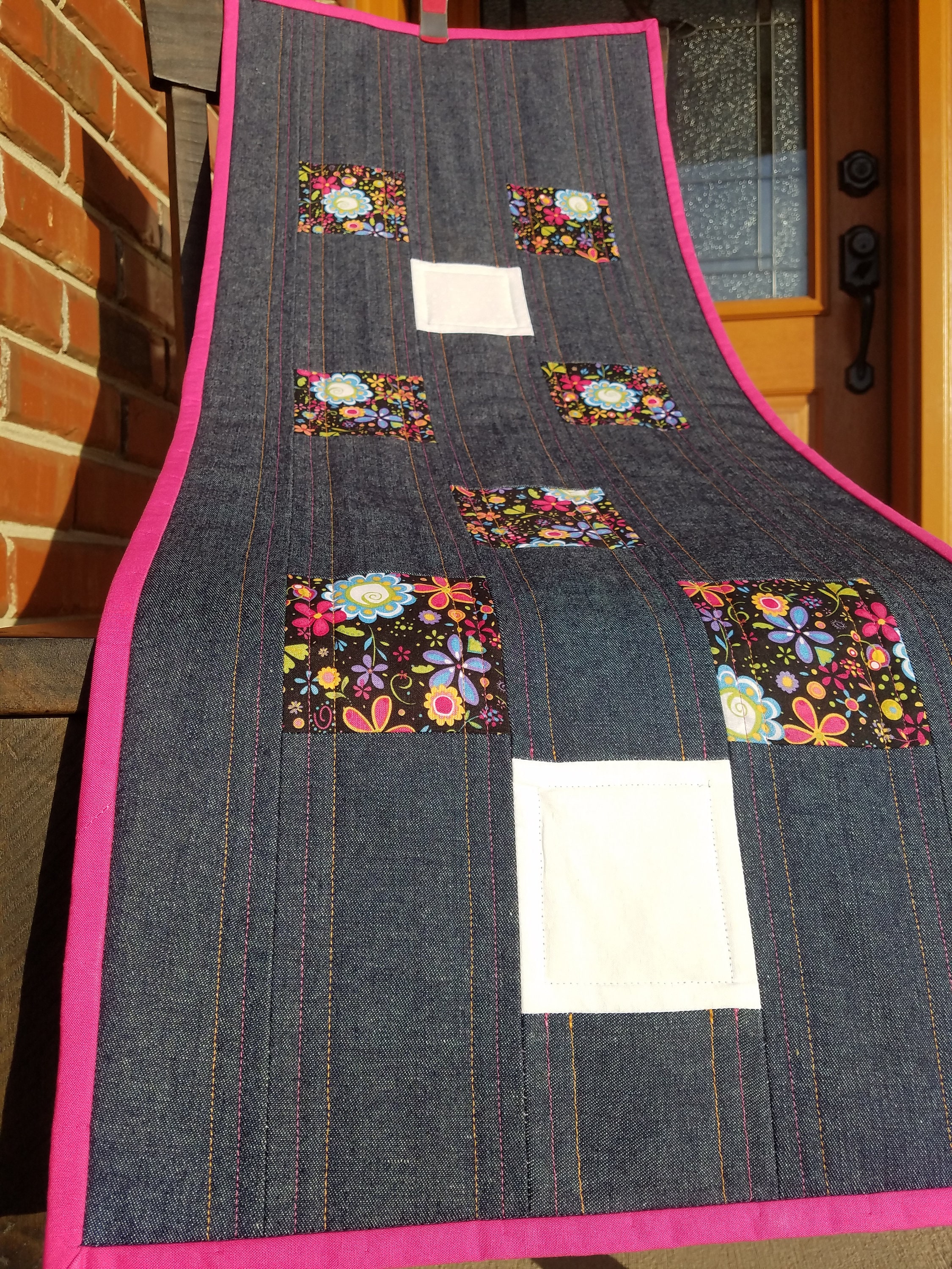 Denim table runner rustic spring table runner centerpiece | Etsy