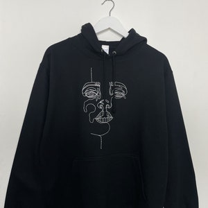 Hand Embroidered Abstract Face Pullover Hoodie - Etsy