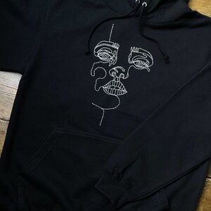 Hand Embroidered Abstract Face Pullover Hoodie - Etsy
