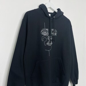 Hand Embroidered Abstract Face Pullover Hoodie - Etsy