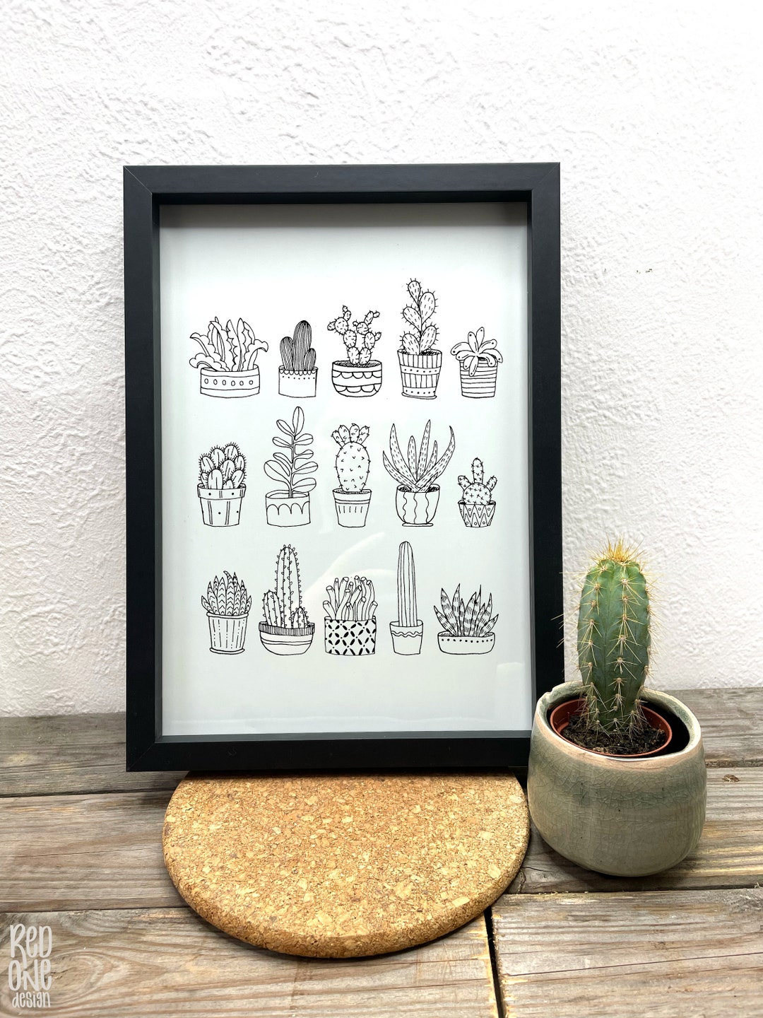 Houseplants Linear Art Print | Cacti Succulent Wallart Decor Home - Etsy