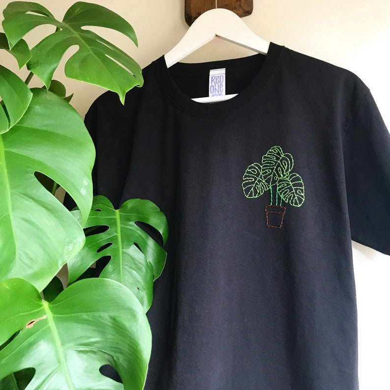 Hand Embroidered Monstera Plant T-shirt | Etsy