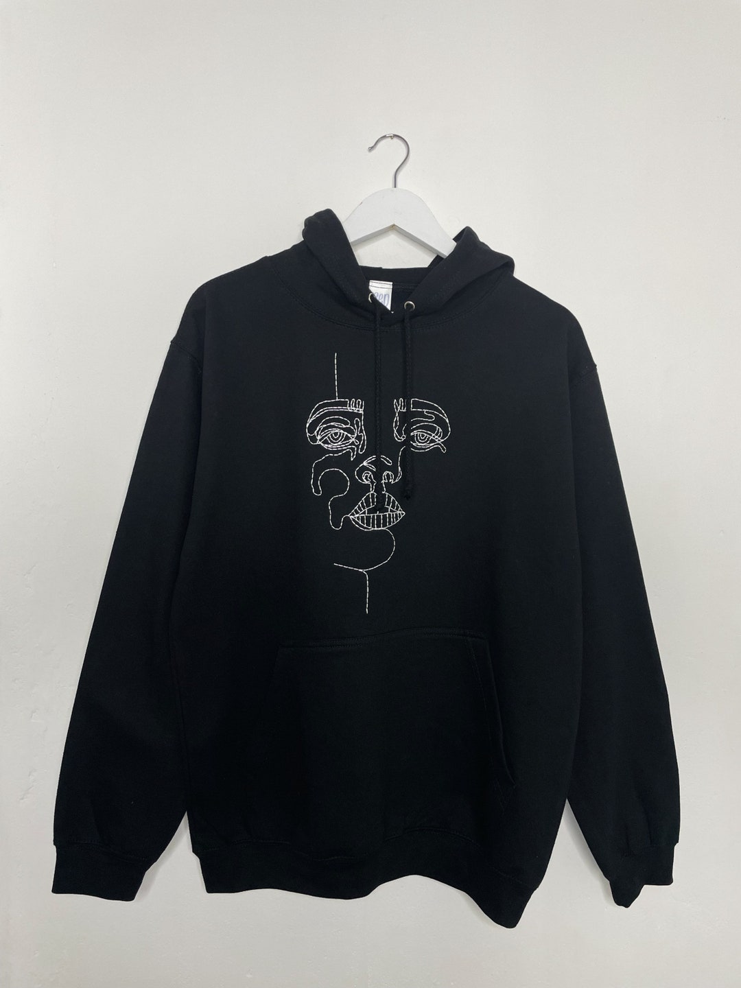 Hand Embroidered Abstract Face Pullover Hoodie - Etsy