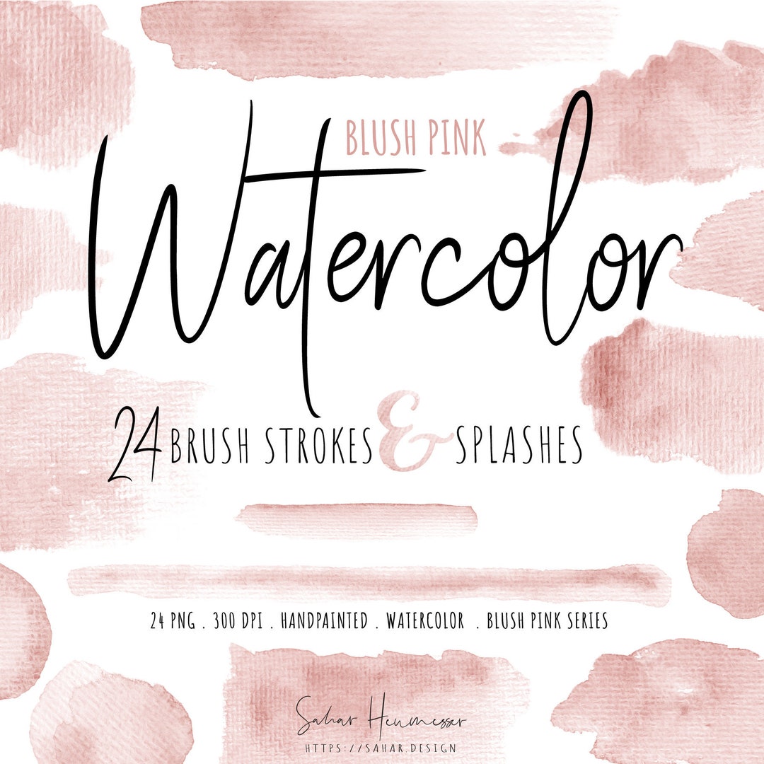 Blush Pink Watercolor Brush Stroke Clipart｜24 Transparent PNG - Etsy