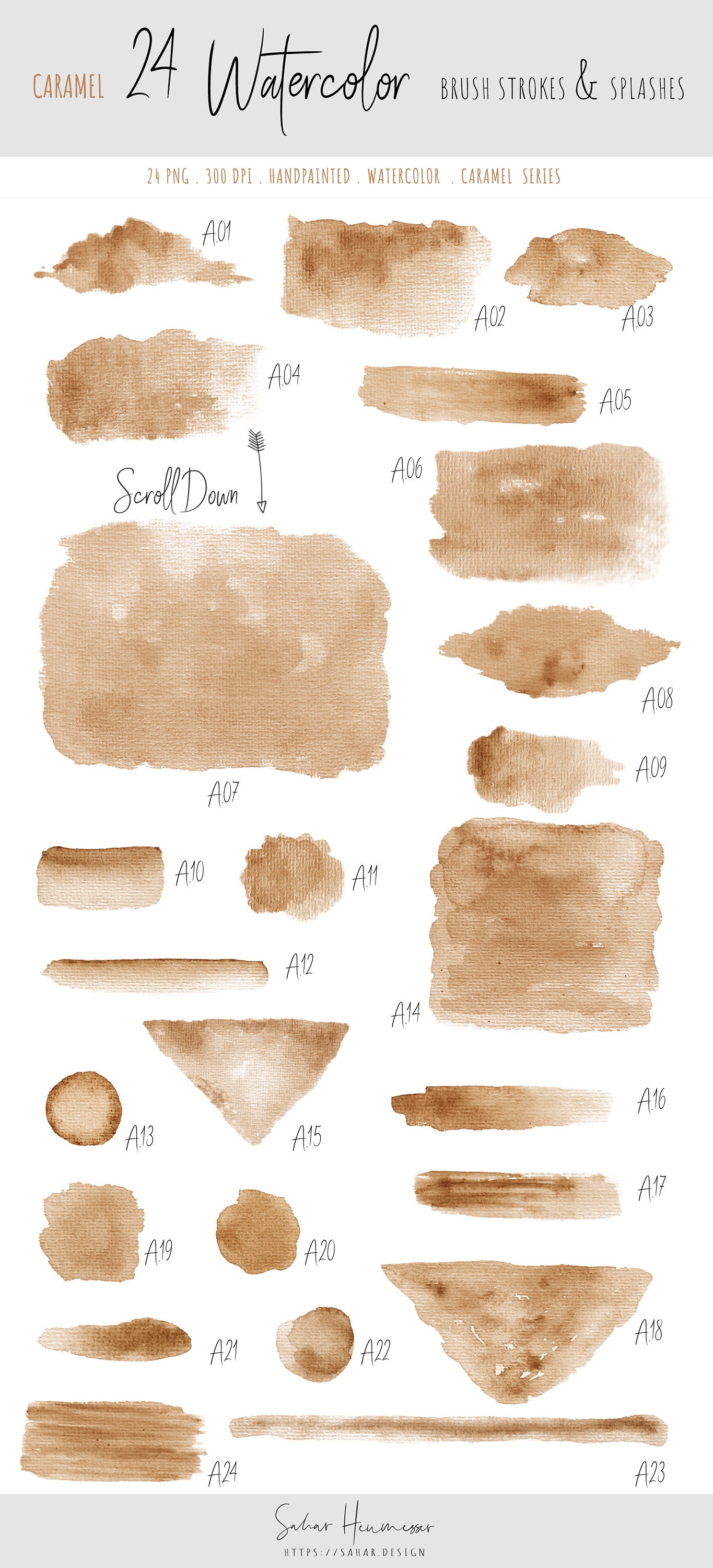 Caramel Brown Watercolor Brush Stroke Clipart24 Transparent PNG - Etsy
