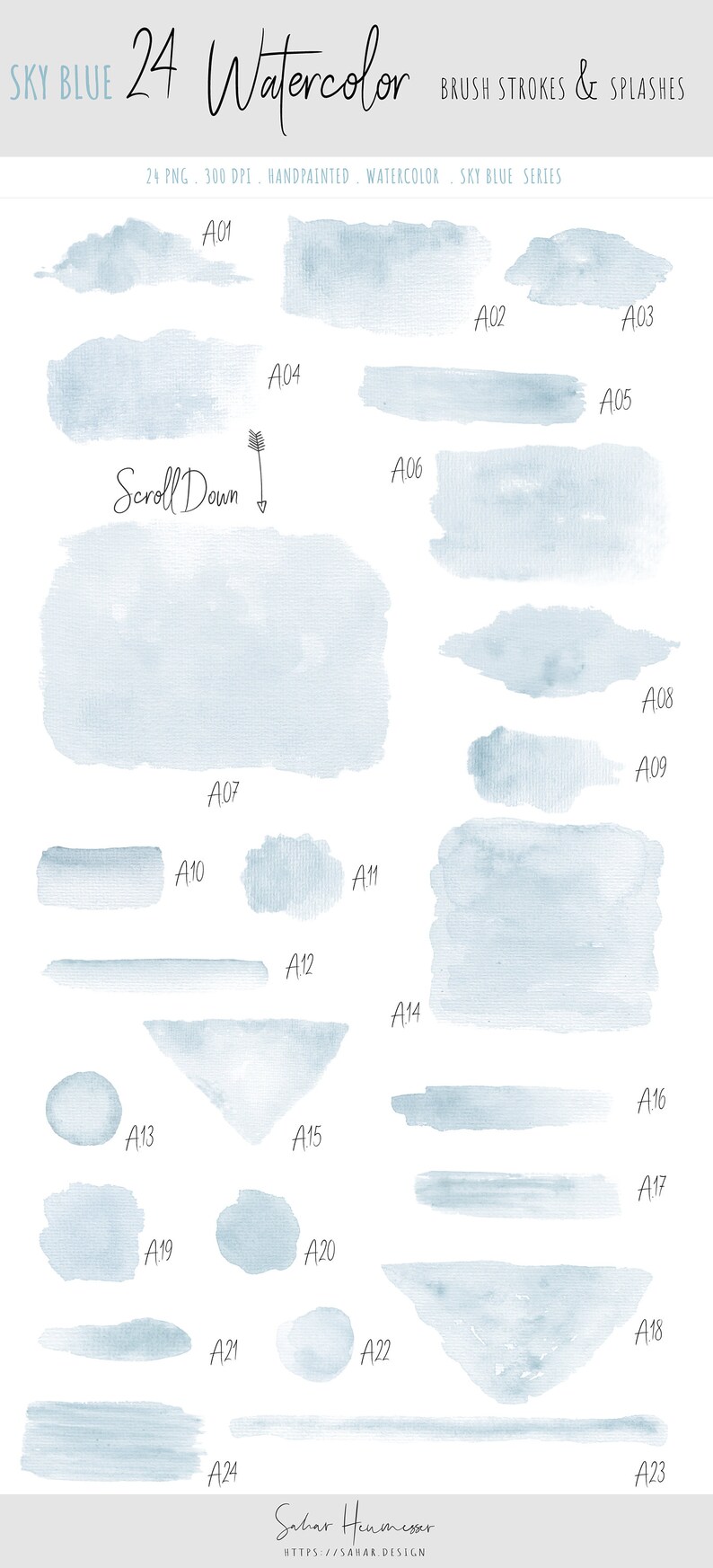Sky Blue Watercolor Brush Stroke Clipart24 Transparent PNG - Etsy