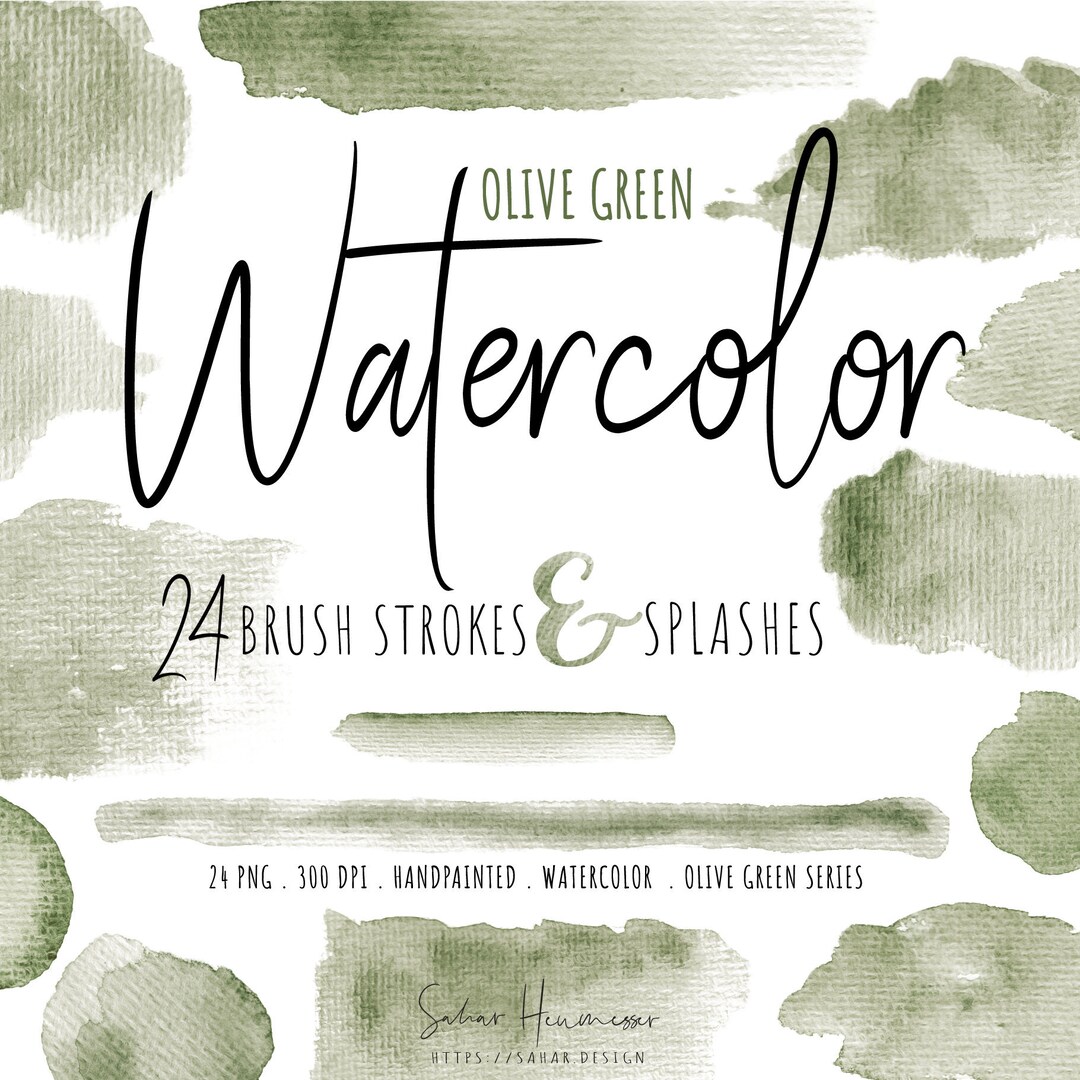 Olive Green Watercolor Brush Stroke Clipart｜24 Transparent PNG - Etsy