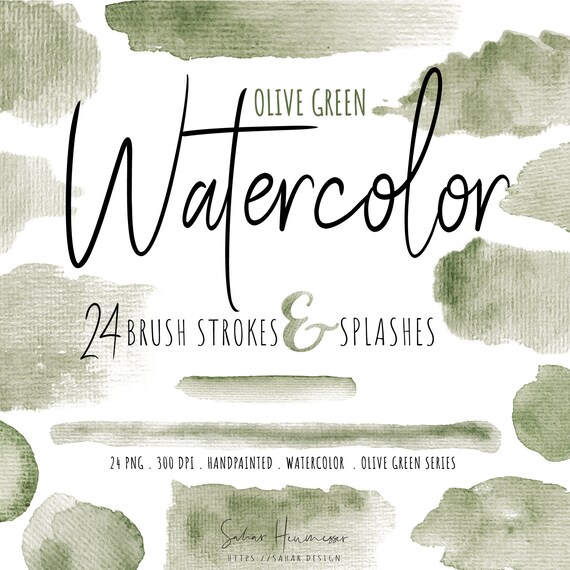 Olive Green Watercolor Brush Stroke Clipart24 Transparent PNG - Etsy