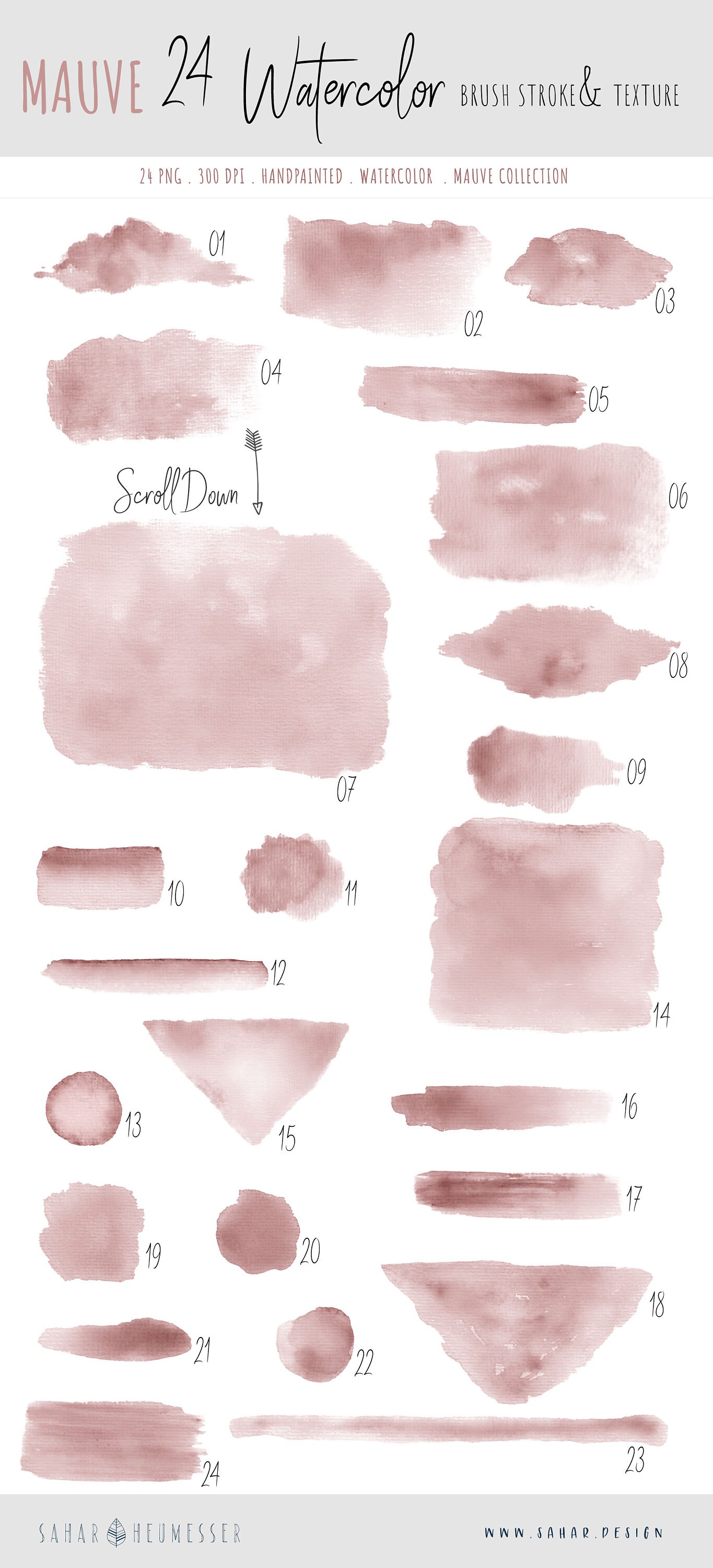 Mauve Watercolor Brush Stroke Clipart｜24 Transparent PNG - Etsy