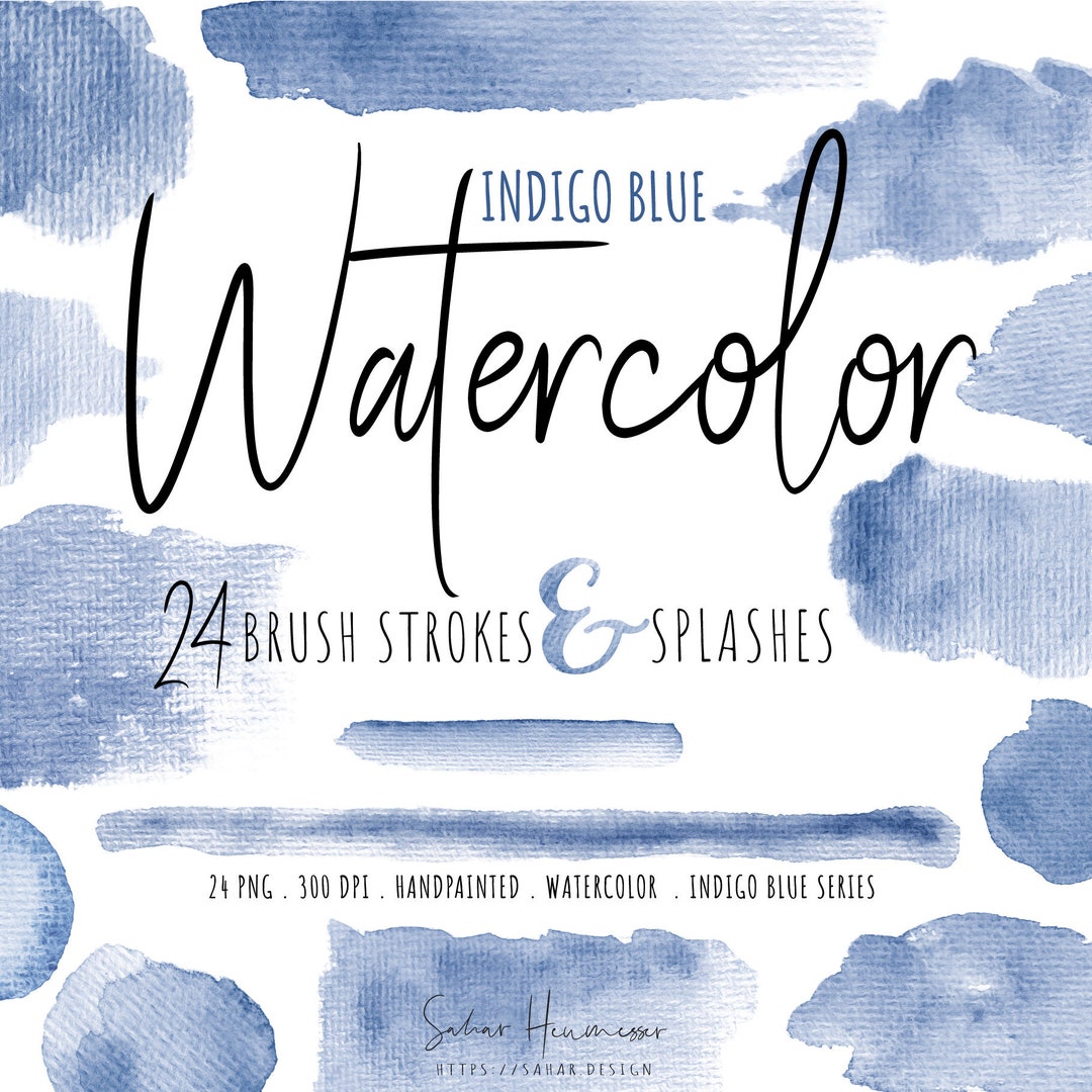 Indigo Blue Watercolor Brush Stroke Clipart｜24 Transparent PNG - Etsy