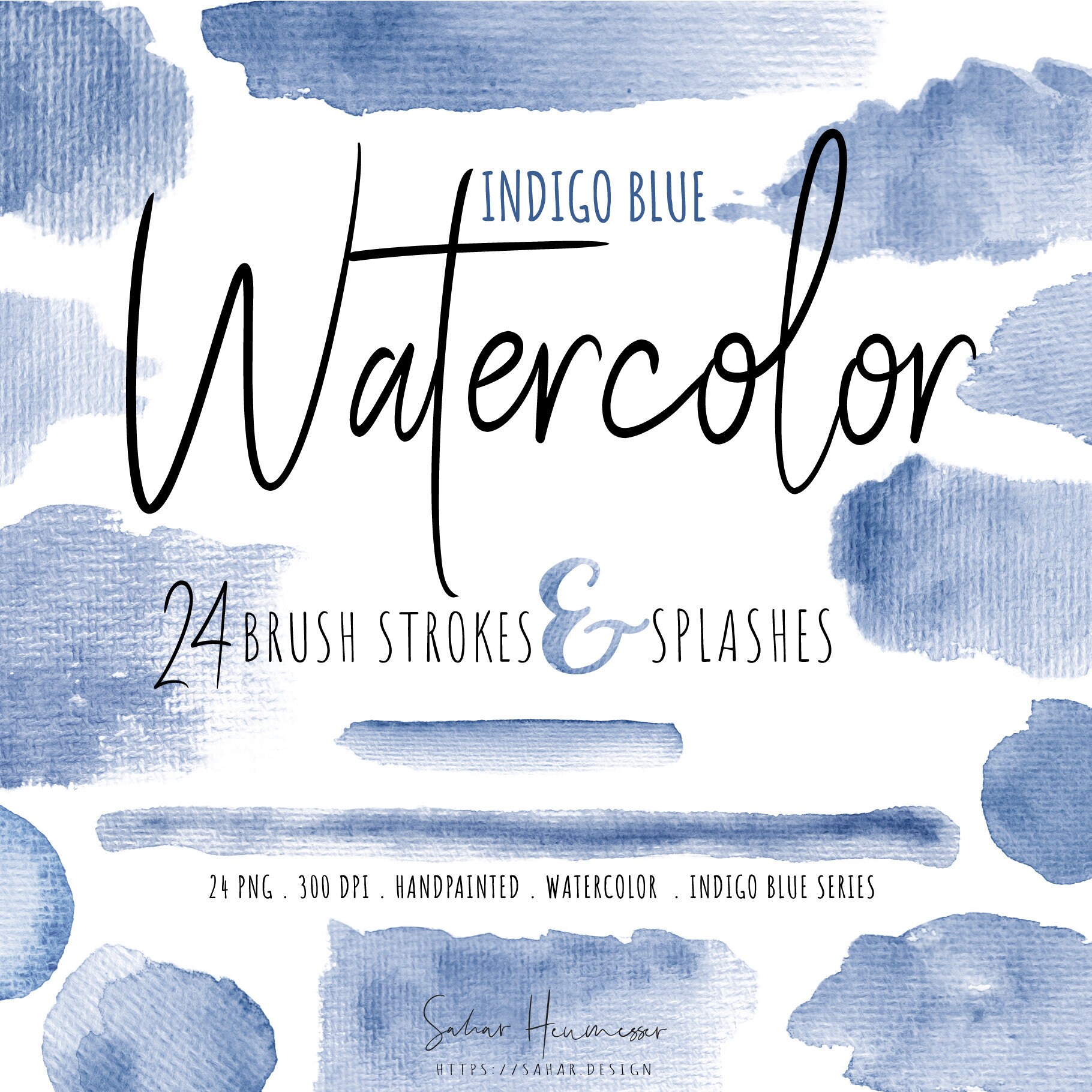 Indigo Blue Watercolor Texture Clip Art｜24 Transparent PNG - Etsy