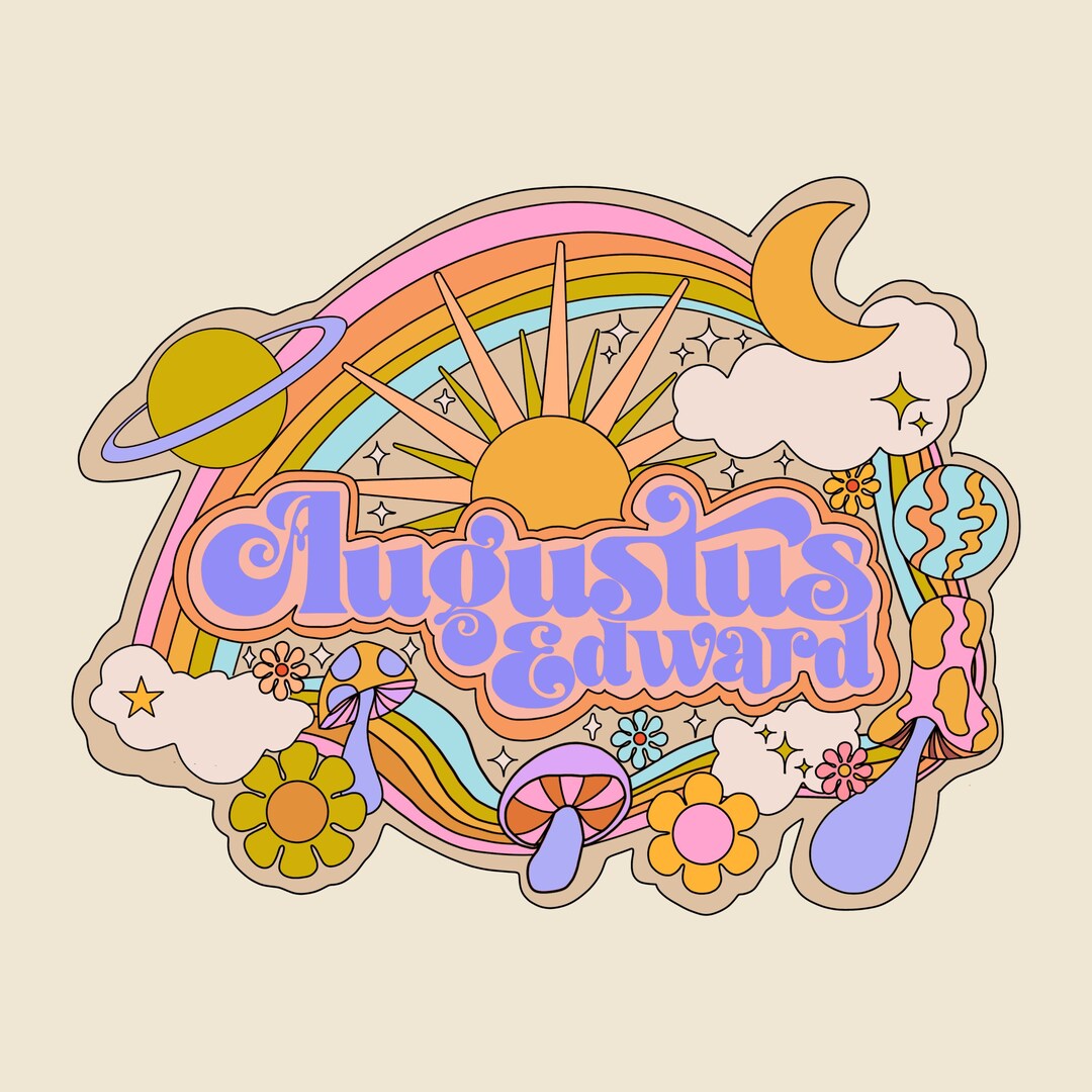 Pastel Vintage Spacey Logo Design 70s Logo Retro Rainbow - Etsy