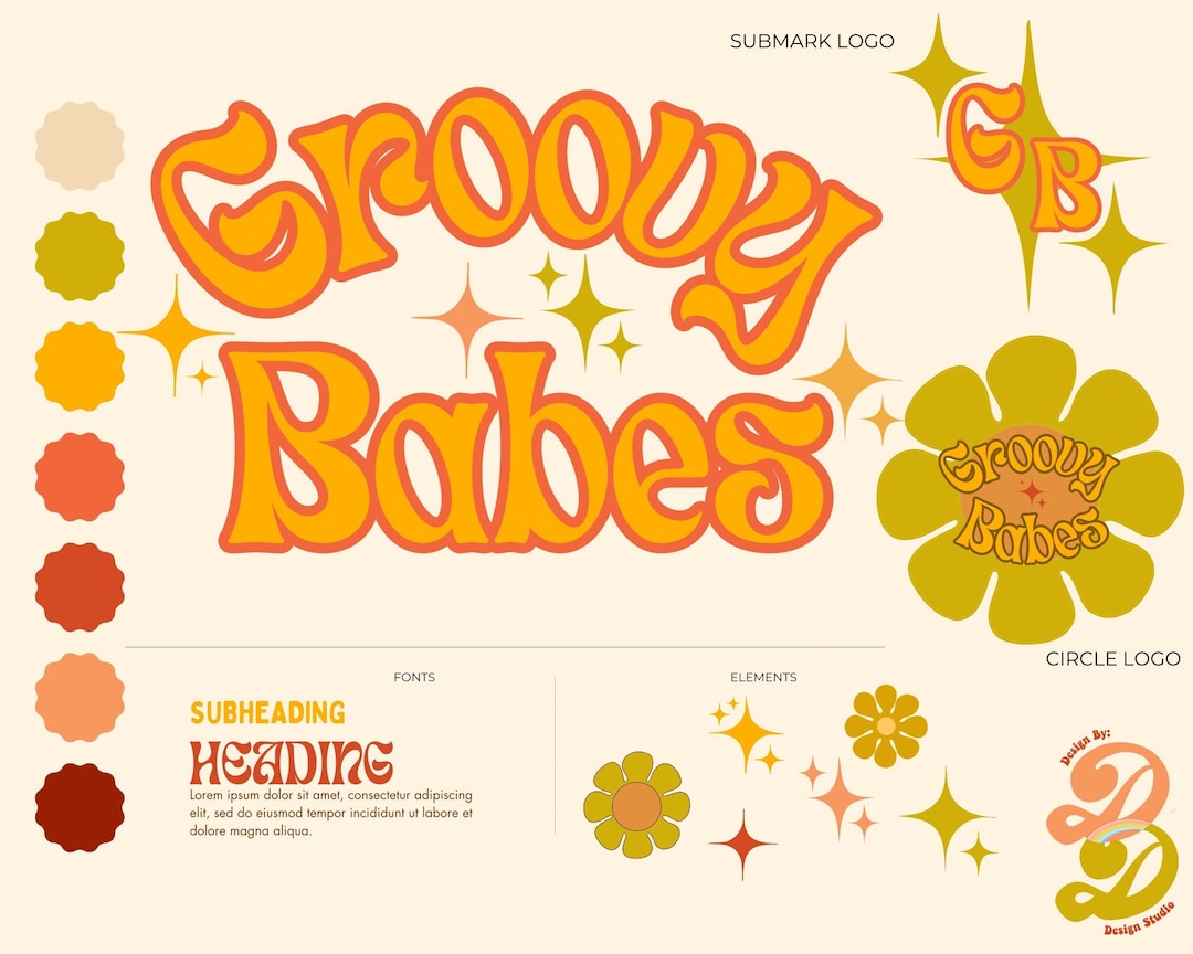 Retro Groovy Babes Logo & Branding Template | Canva Template - Retro ...