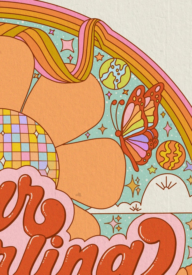 Pastel Retro Rainbow Logo Design With Flowers, Mushrooms | 70s Logo ...