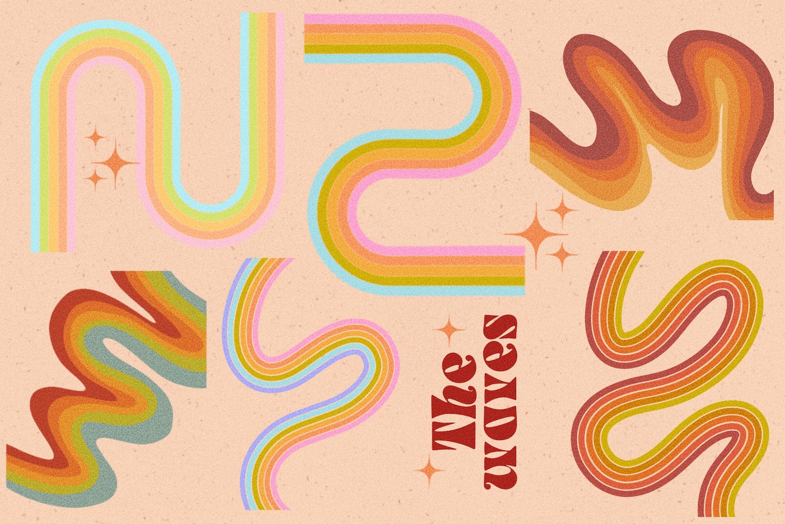 Retro Rainbows Illustration Pack - Vector & PNGS - 70s Rainbow ...