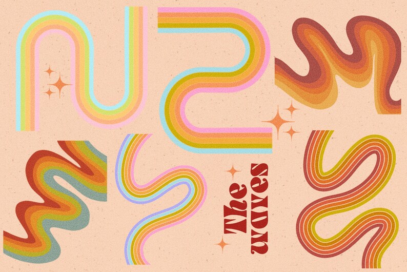 Retro Rainbows Illustration Pack Vector & PNGS 70s Rainbow - Etsy