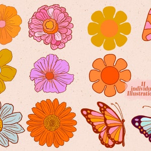 70s Flowers Illustration Pack | 70s Flower Clip Art | 70s Flower Pngs ...
