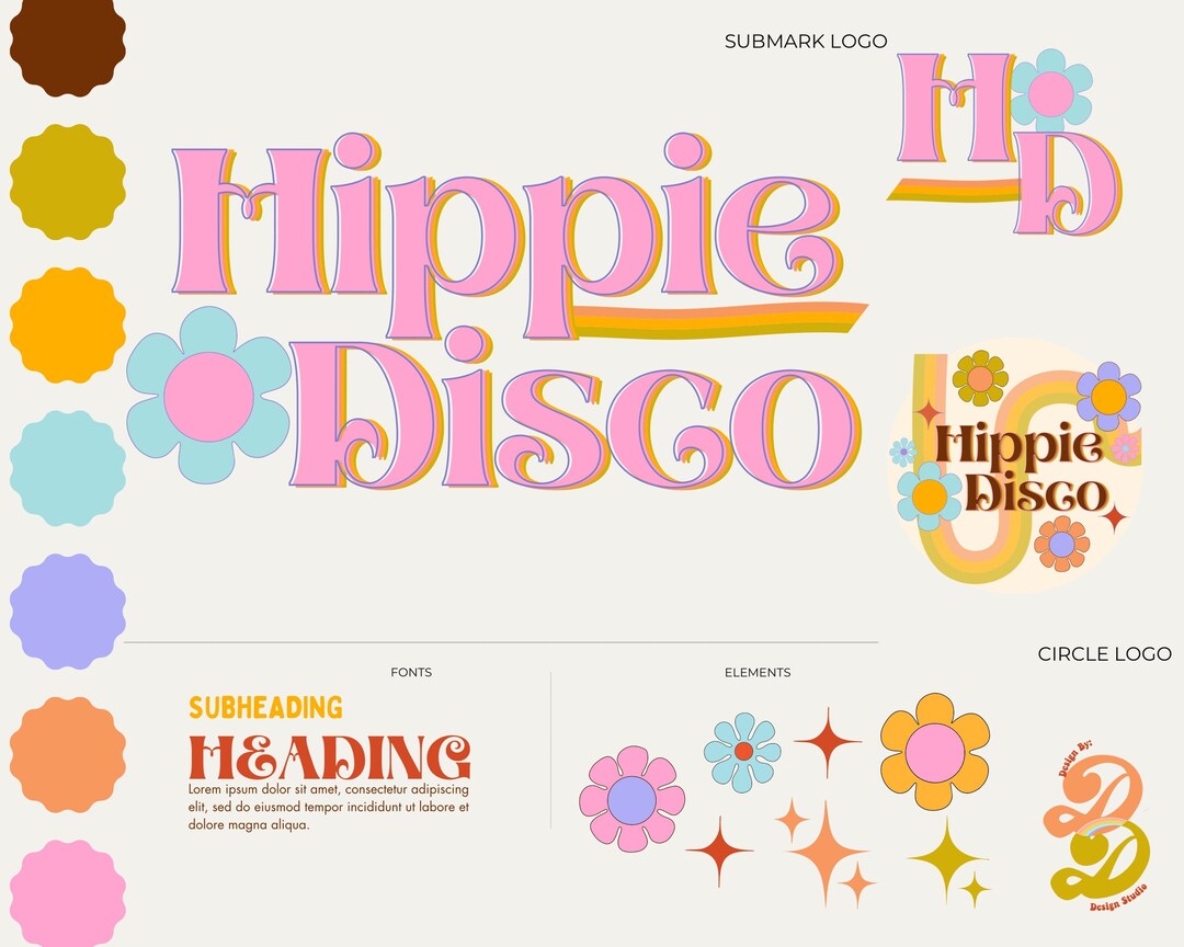 Retro Hippie Disco Logo & Branding Template | Canva Template - Retro ...