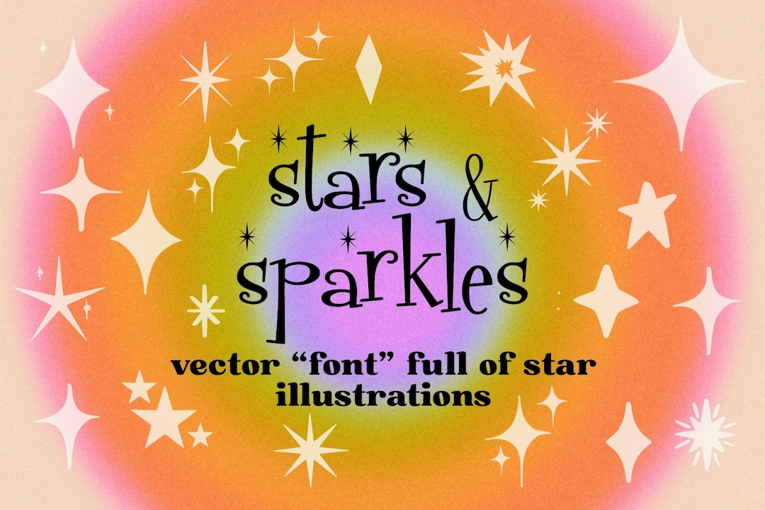 Stars & Sparkles Vector Font - Star Clip Art - Sparkles Clip Art - 70s ...