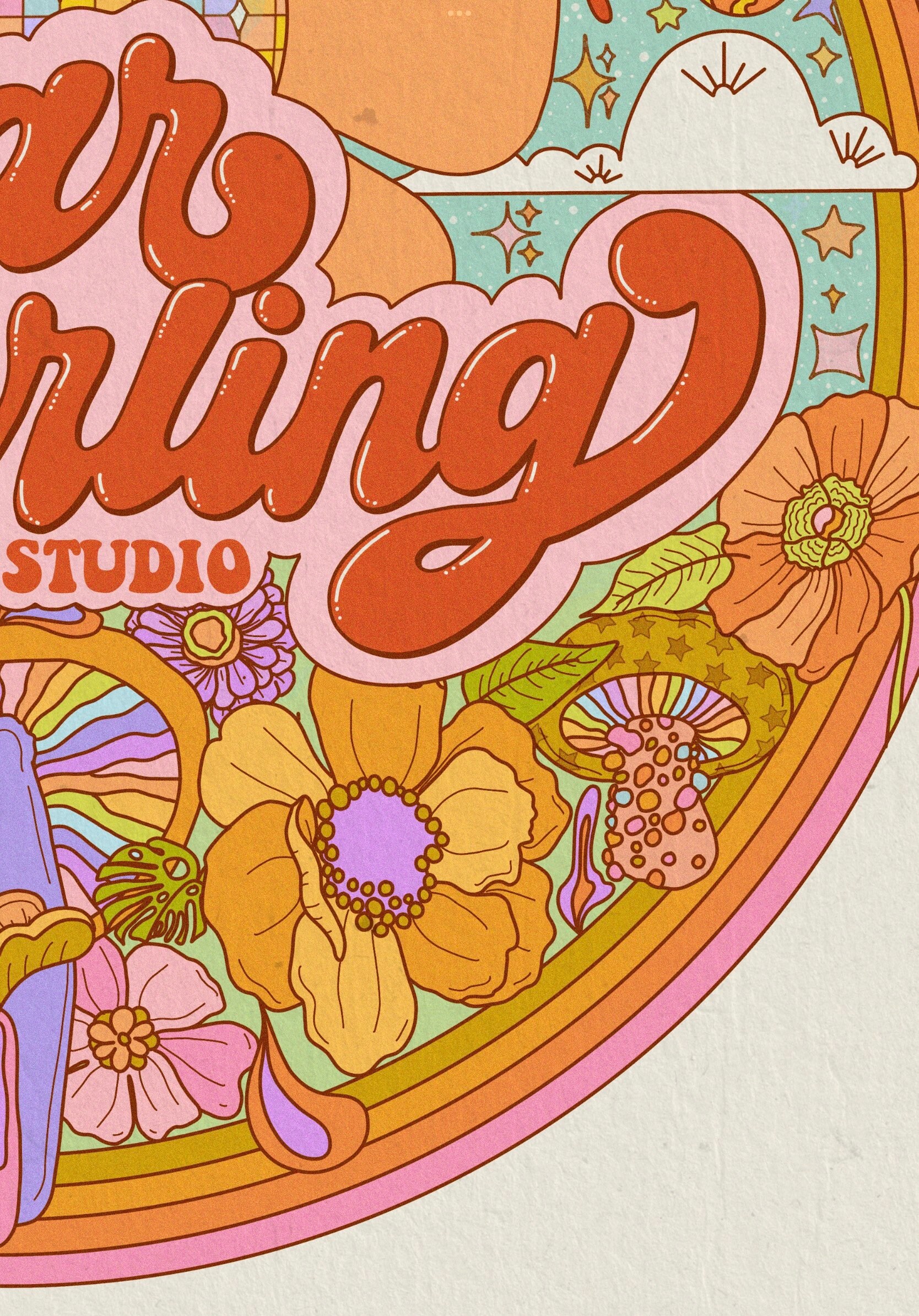 Pastel Retro Rainbow Logo Design With Flowers, Mushrooms | 70s Logo ...