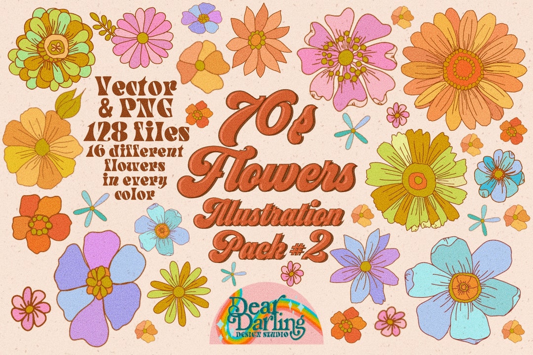 70s Flower Illutsrations - Vector & PNG - Retro Flower Illustrations ...
