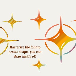 Stars & Sparkles Vector Font - Star Clip Art - Sparkles Clip Art - 70s ...