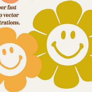 Retro Flowers Font - Flower Clip Art - 70s Flowers Clip Art - 70s Stars ...