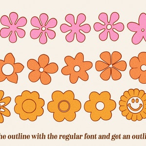 Retro Flowers Font - Flower Clip Art - 70s Flowers Clip Art - 70s Stars ...