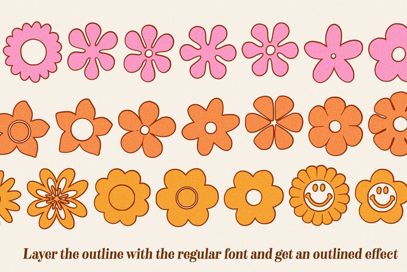 Retro Flowers Font - Flower Clip Art - 70s Flowers Clip Art - 70s Stars ...