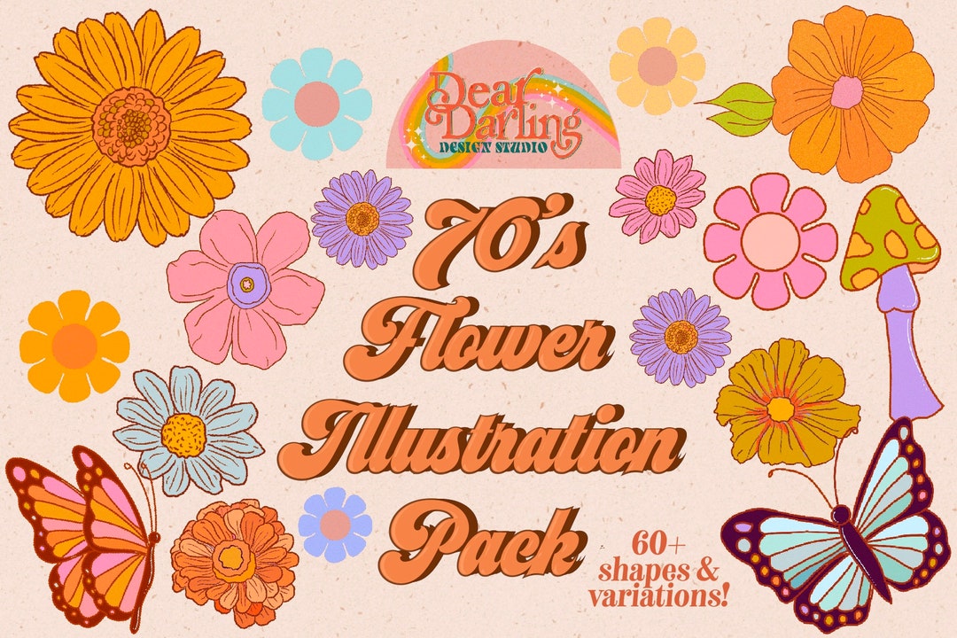 70s Flowers Illustration Pack | 70s Flower Clip Art | 70s Flower Pngs ...